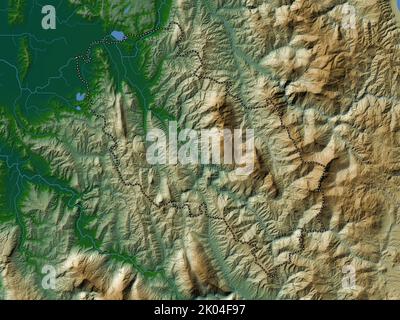 Berat, county of Albania. Colored elevation map with lakes and rivers ...