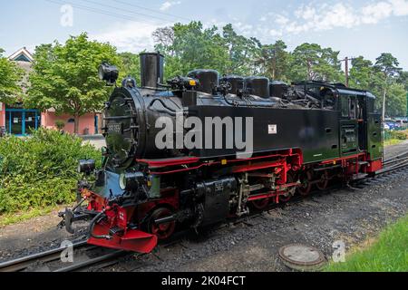 engine, steam train Rasender Roland, Göhren, Rügen Island, Mecklenburg ...