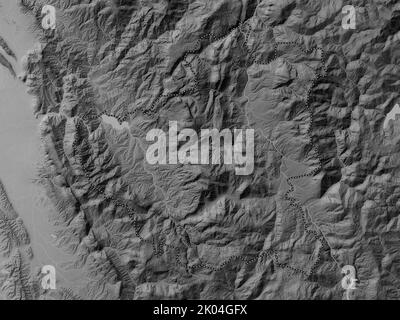 Diber, county of Albania. Grayscale elevation map with lakes and rivers ...