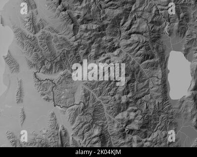 Elbasan, county of Albania. Grayscale elevation map with lakes and ...