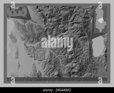 Elbasan, county of Albania. Grayscale elevation map with lakes and ...