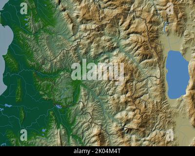 Elbasan, county of Albania. Colored elevation map with lakes and rivers ...