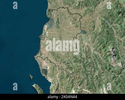 Fier, county of Albania. High resolution satellite map. Locations of major cities of the region ...