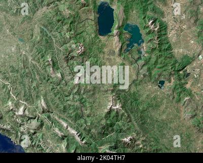 Korce, county of Albania. High resolution satellite map. Locations and ...