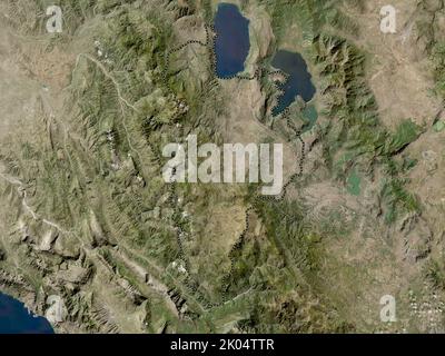 Korce, county of Albania. Low resolution satellite map. Locations of ...