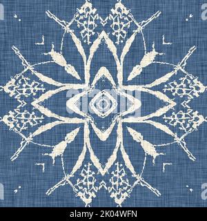 Farmhouse blue snow flake pattern background. Frosty batik french ...