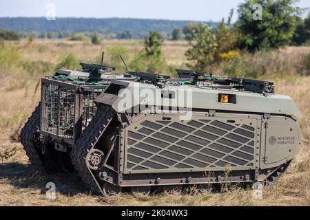 General view of the THeMIS multi-purpose crawler drone during field ...