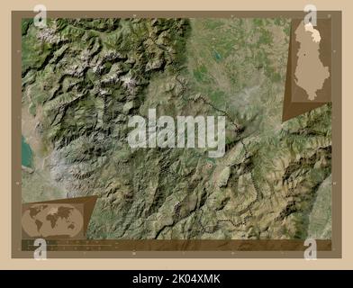 Kukes, county of Albania. Low resolution satellite map. Locations and ...