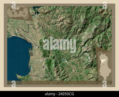 Lezhe, county of Albania. High resolution satellite map. Locations of ...
