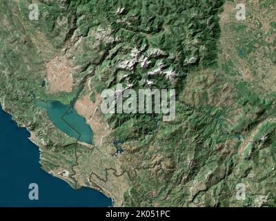 Shkoder, county of Albania. High resolution satellite map. Locations and names of major cities ...