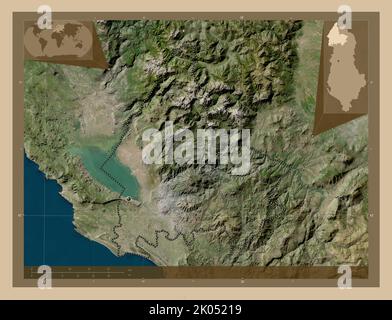 Shkoder, county of Albania. Low resolution satellite map Stock Photo ...