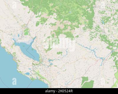 Shkoder, county of Albania. Open Street Map. Locations of major cities ...