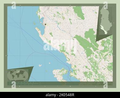 Vlore, county of Albania. Open Street Map. Locations and names of major ...