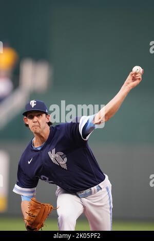 Kansas City Royals pitcher Daniel Lynch throws during the eighth inning ...