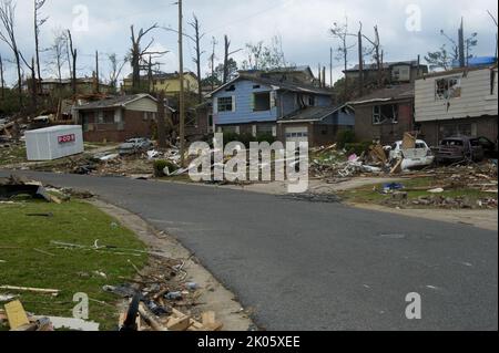 Damage, from Tuscaloosa-Birmingham, Alabama tornado, viewed by ...