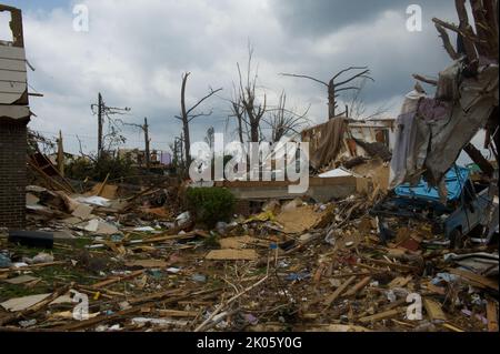 Damage, from Tuscaloosa-Birmingham, Alabama tornado, viewed by ...
