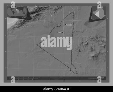 Adrar, province of Algeria. Bilevel elevation map with lakes and rivers ...
