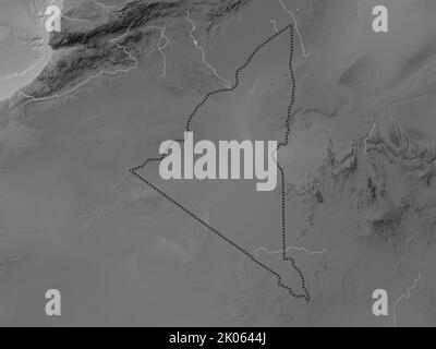 Adrar, province of Algeria. Grayscale elevation map with lakes and ...