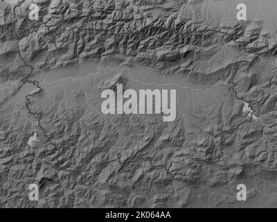 Ain Defla, province of Algeria. Grayscale elevation map with lakes and ...