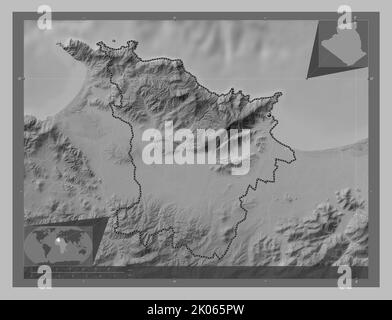 Annaba, province of Algeria. Grayscale elevation map with lakes and ...