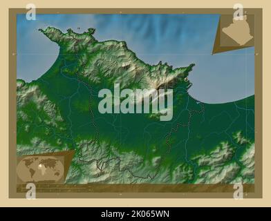 Annaba, province of Algeria. Colored elevation map with lakes and ...