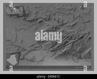 Batna, province of Algeria. Grayscale elevation map with lakes and ...