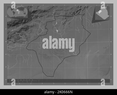 Bechar, province of Algeria. Grayscale elevation map with lakes and ...