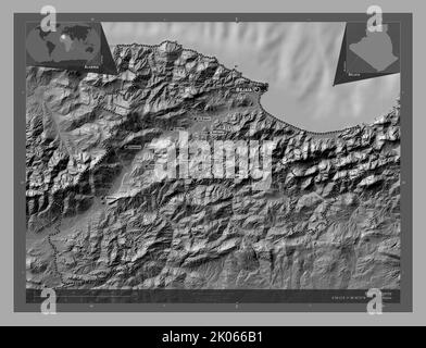 Bejaia, province of Algeria. Bilevel elevation map with lakes and ...