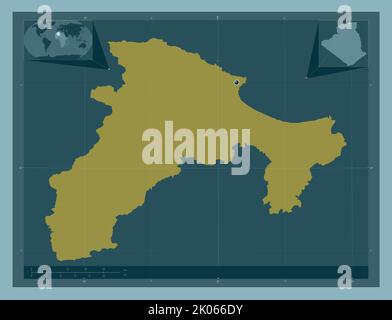 Bejaia, province of Algeria. Solid color shape. Locations of major ...