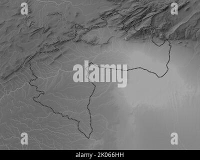 Biskra, province of Algeria. Grayscale elevation map with lakes and ...
