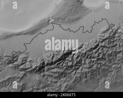Blida, province of Algeria. Grayscale elevation map with lakes and ...