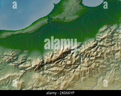 Blida, province of Algeria. Colored elevation map with lakes and rivers ...