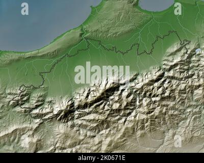 Blida, province of Algeria. Colored elevation map with lakes and rivers ...