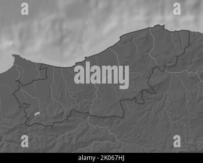 Boumerdes, province of Algeria. Grayscale elevation map with lakes and ...
