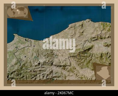 Boumerdes, province of Algeria. Low resolution satellite map. Corner ...
