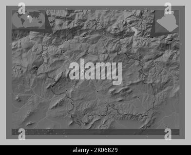 Constantine, province of Algeria. Grayscale elevation map with lakes ...