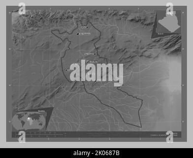 Djelfa, province of Algeria. Grayscale elevation map with lakes and ...