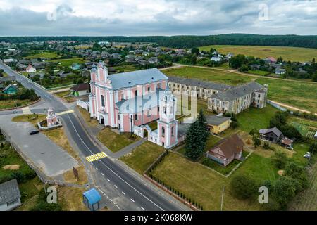 aerial view on baroque temple or catholic church in countryside Stock ...