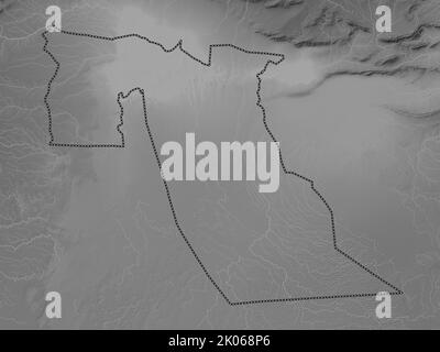 El Oued, province of Algeria. Grayscale elevation map with lakes and ...