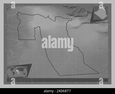 El Oued, province of Algeria. Grayscale elevation map with lakes and ...