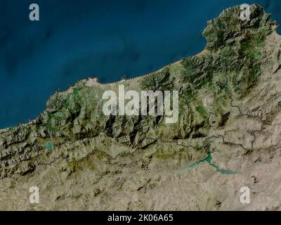 Jijel, province of Algeria. Low resolution satellite map. Locations of ...