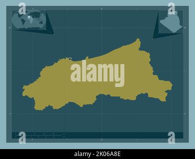 Jijel, province of Algeria. Solid color shape. Locations and names of ...