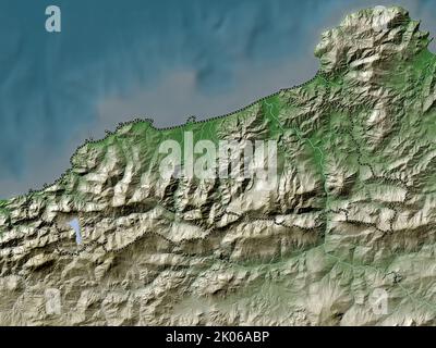 Jijel, province of Algeria. Colored elevation map with lakes and rivers ...