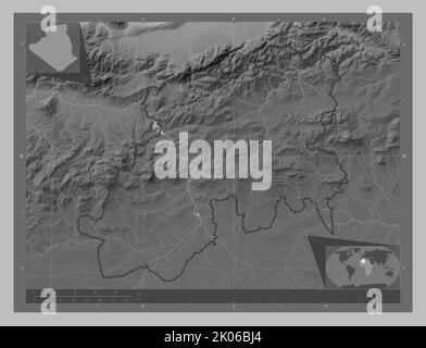 Medea, province of Algeria. Grayscale elevation map with lakes and ...