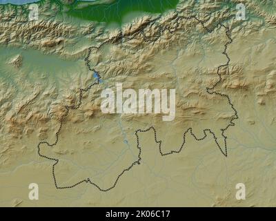 Medea, province of Algeria. Colored elevation map with lakes and rivers ...