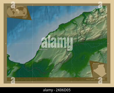 Mostaganem, province of Algeria. Colored elevation map with lakes and ...