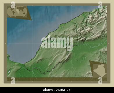 Mostaganem, province of Algeria. Colored elevation map with lakes and ...