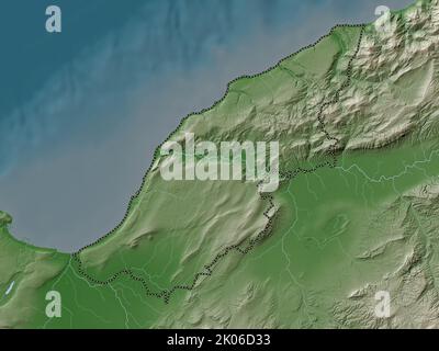 Mostaganem, province of Algeria. Colored elevation map with lakes and ...