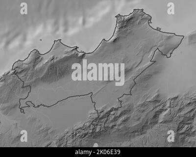 Oran, province of Algeria. Grayscale elevation map with lakes and ...
