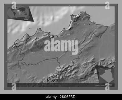 Oran, province of Algeria. Bilevel elevation map with lakes and rivers ...